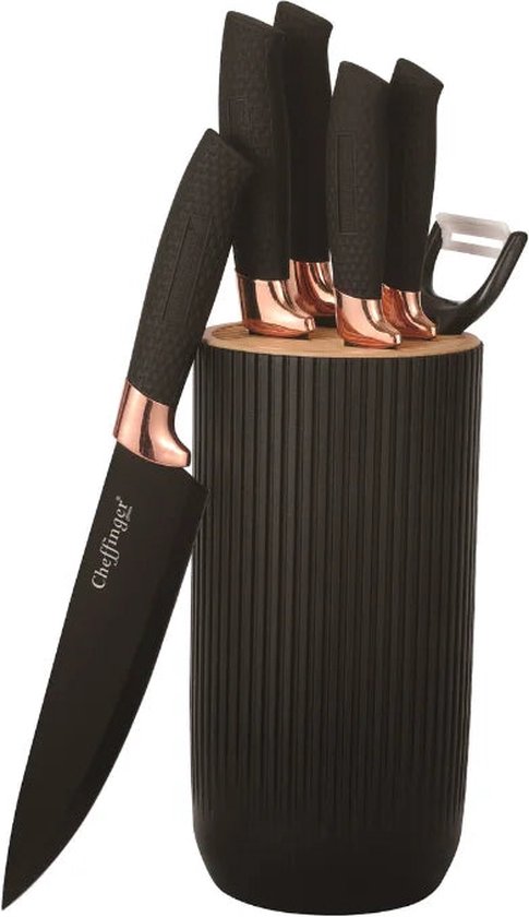 MaatShopXL | Cheffinger Cf-Kb01: 7-Delige Messenset - Zwart Met Roségouden Rand | bol