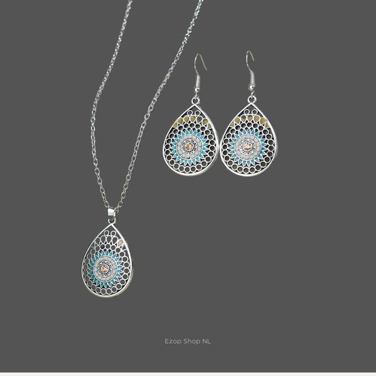 Unieke Bloemvormige Sieradenset met Kristal en Oranje Steen van Takish ...