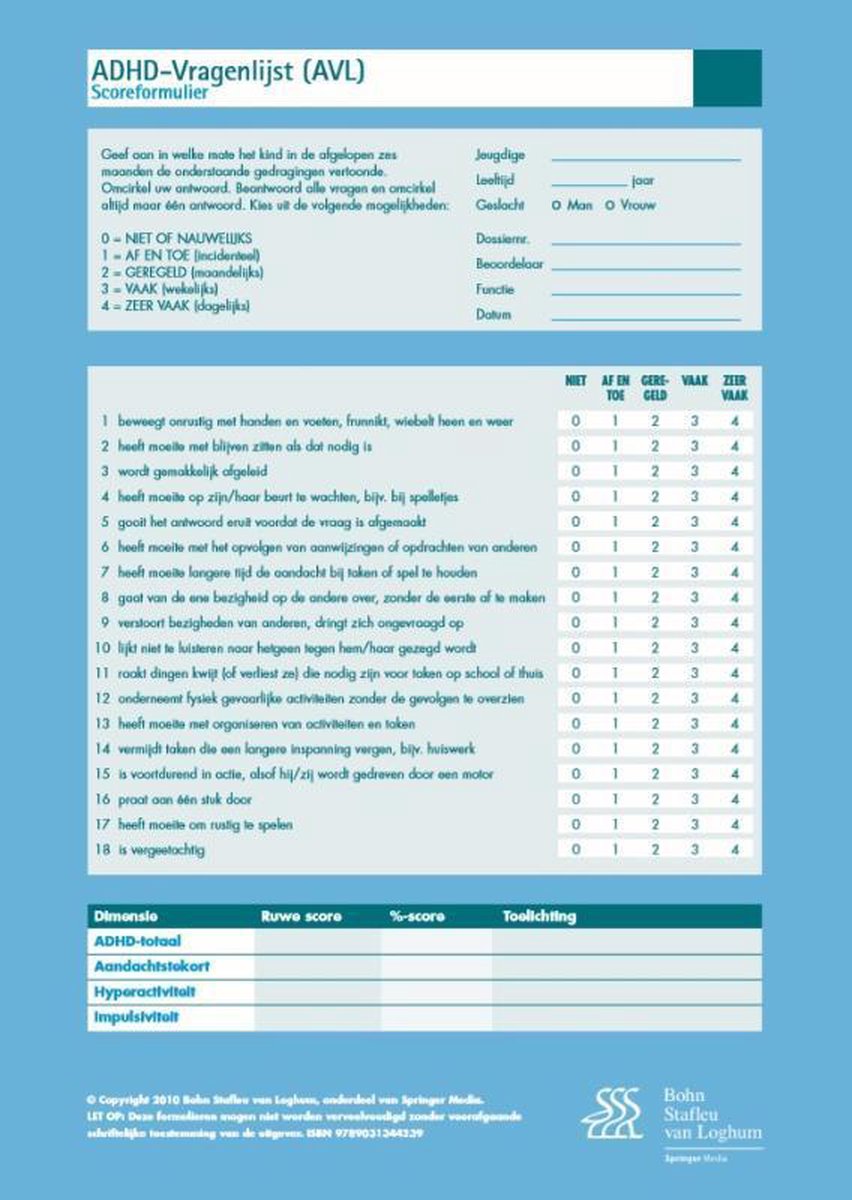 bol.com | AVL ADHD-vragenlijst Sleutel | 9789031344253 | Scholte | Boeken