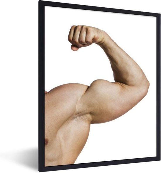 Fotolijst incl. Poster - Mannelijke bodybuilder spant Biceps Brachii ...