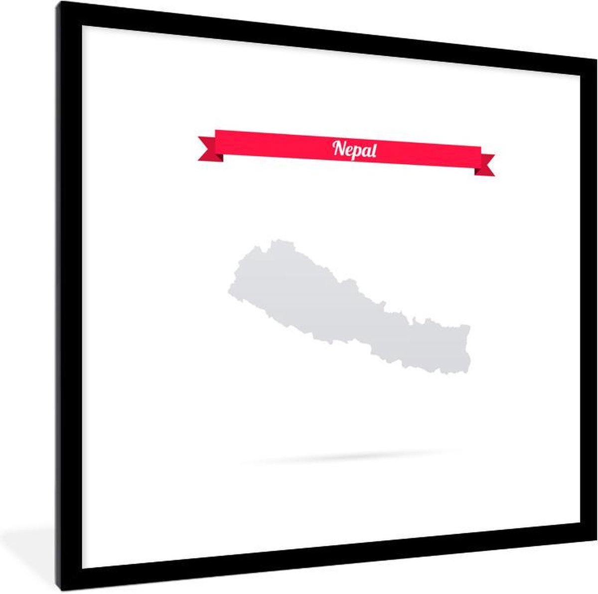 Fotolijst incl. Poster - tekening van grijze kaart van Nepal met rood ...