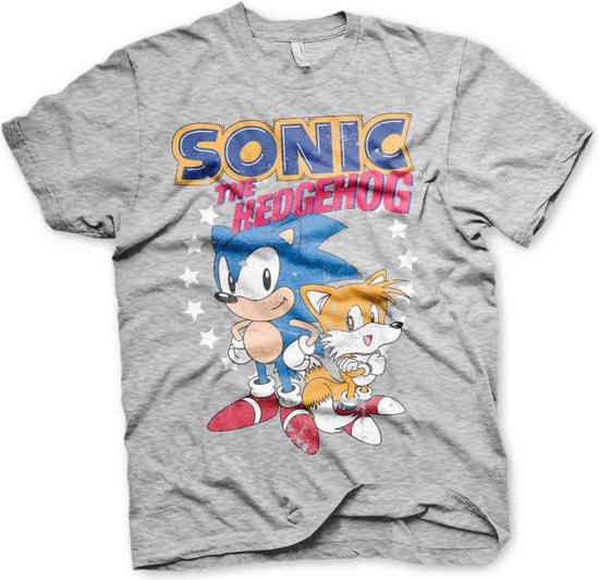 Sonic The Hedgehog Heren Tshirt -M- Sonic & Tails Grijs | bol.com