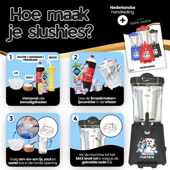 Luxéra® Luxe Slushie Machine Zwart– met 4 Slushie Bekers - Slush ...