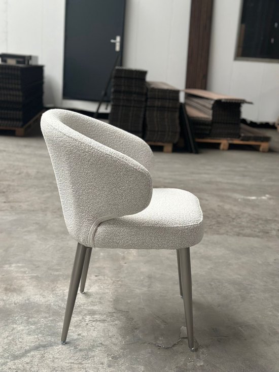 Eetkamerstoel – Bouclé Stoffen Stoel met Armleuning – Moderne Dining ...