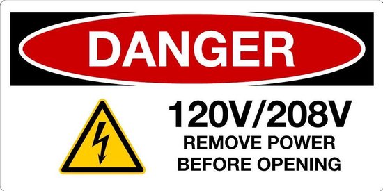 Sticker 'Danger: 120V/208V, remove power before opening' 200 x 100 mm | bol
