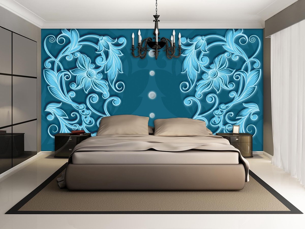 Fotobehang - Vlies Behang - Luxe Turquoise Bloemen Patroon - 208 x 146 ...