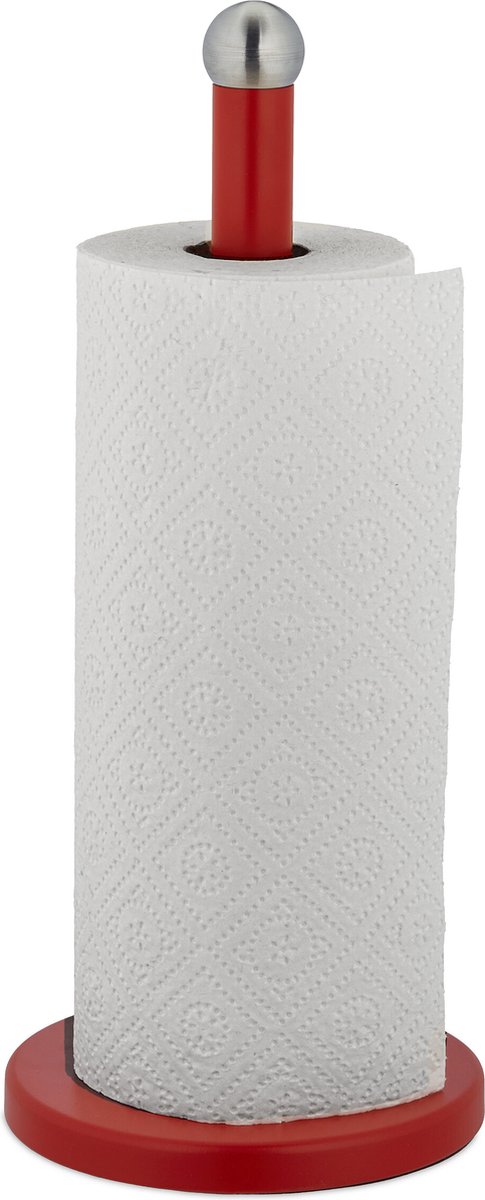 Relaxdays keukenrolhouder rvs - staande rolhouder - rood ...