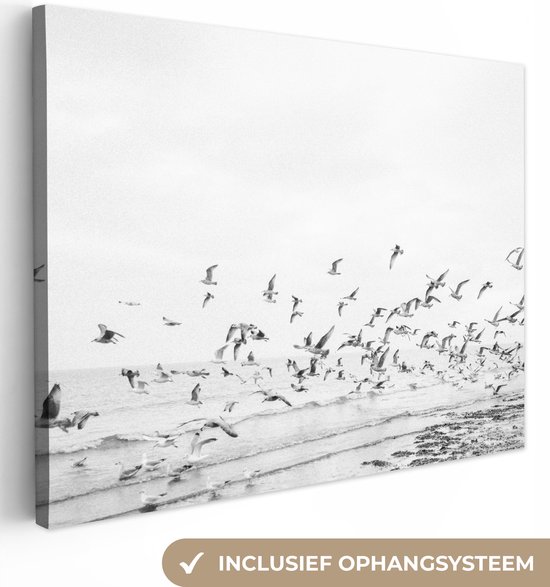Canvas schilderij 160x120 cm - Wanddecoratie Zee - Vogels - Natuur - Zeemeeuwen -... | bol