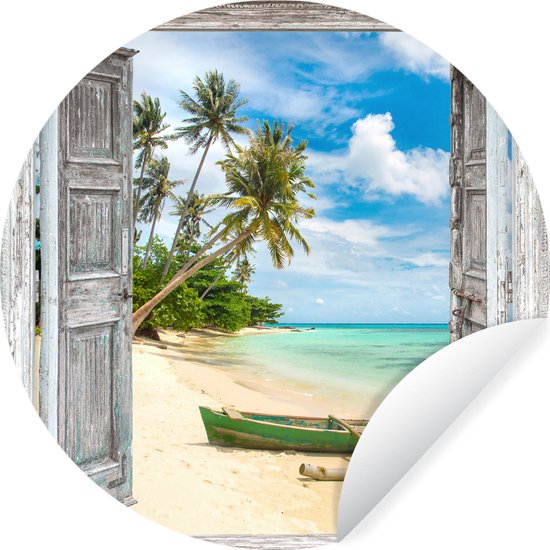 WallCircle - Muurstickers - Behangcirkel - Kano - Strand - Palmboom - Strand -... | bol