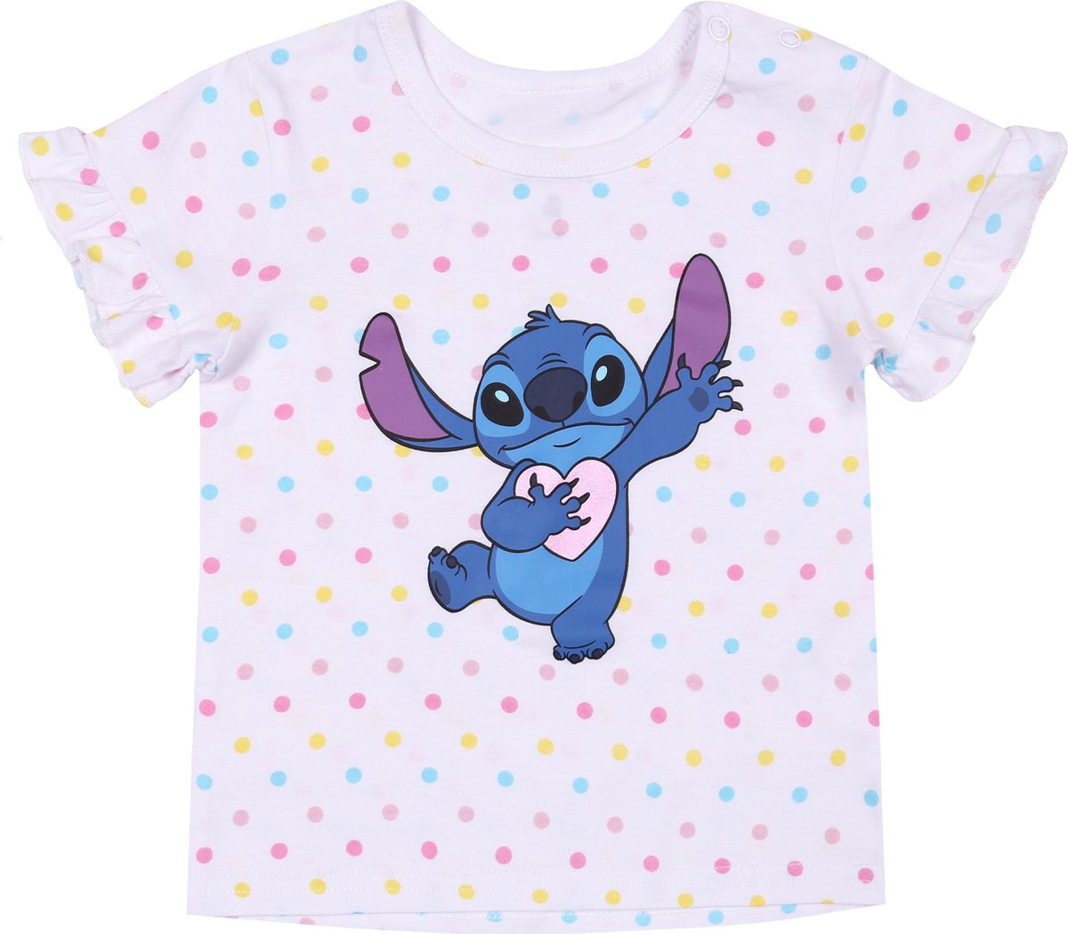 Disney Stitch - Wit en roze katoenen babyset met stippen, t-shirt en ...