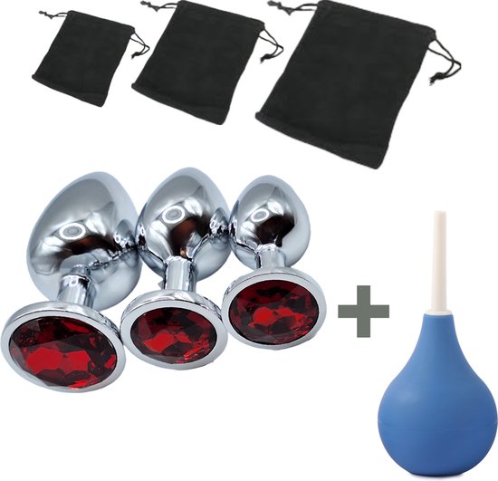 Set van 3 Metalen Buttplugs & Anaal Douche - Metal Anal & Butt Plug ...