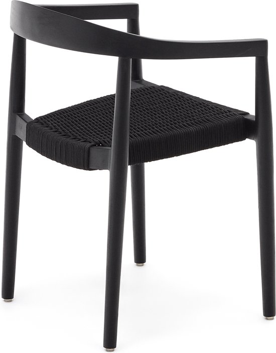 Kave Home - Ydalia stapelbare stoel in massief teakhout met zwarte afwerking en zwart... | bol.com