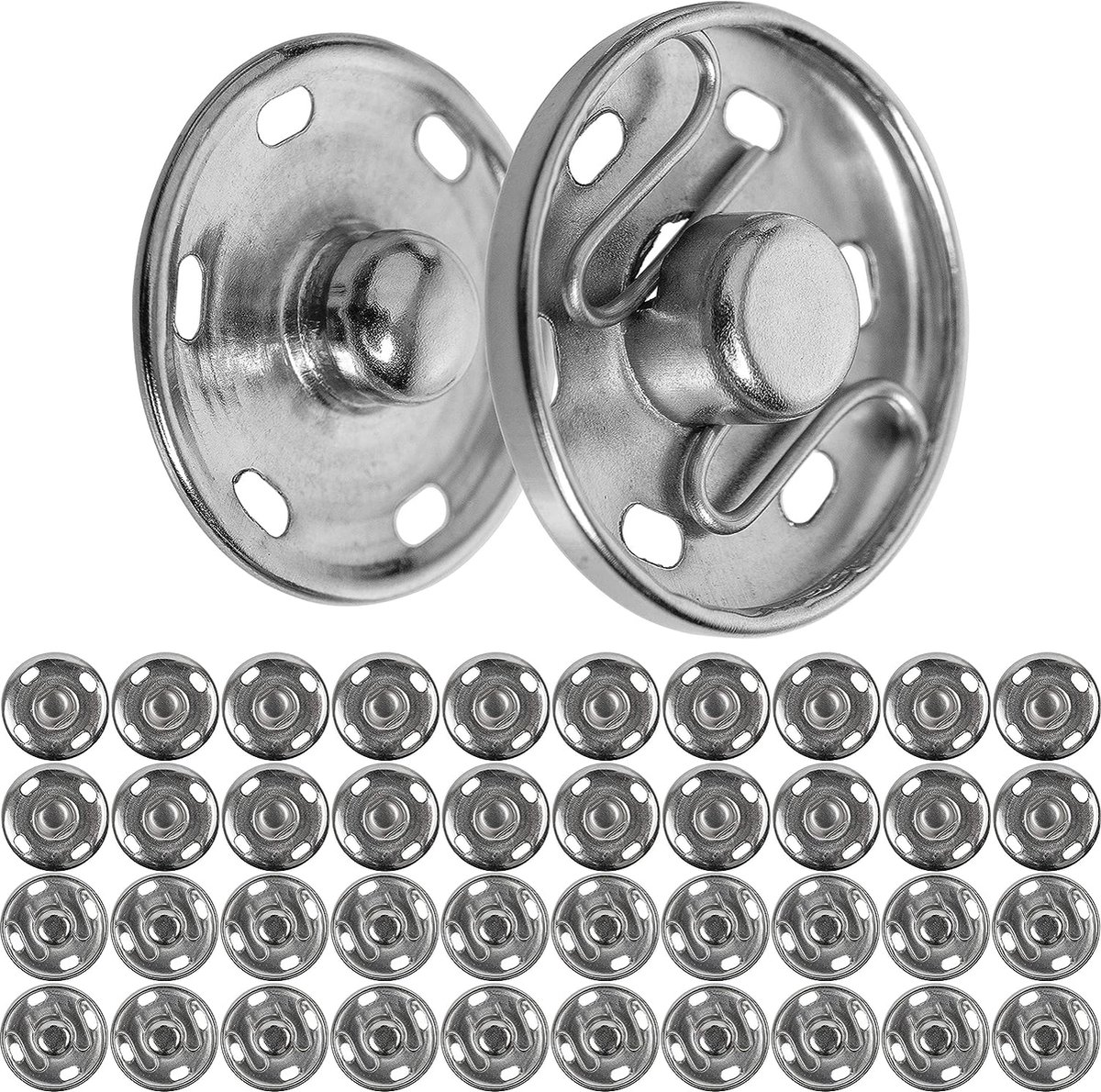 Drukknopen, Ø 17 mm, 10 paar zilver, Patches voor kleding en stoffen ...