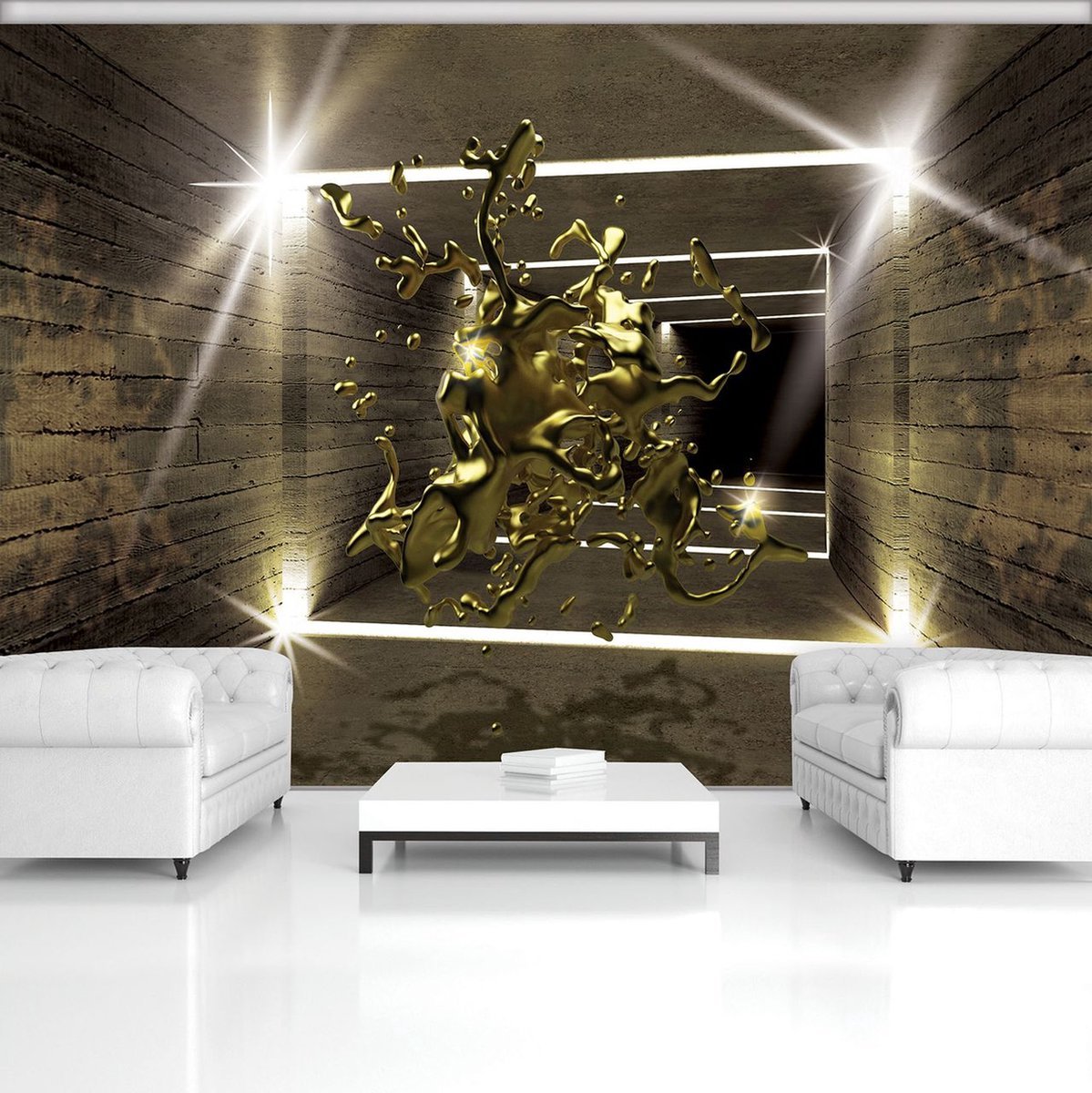 Fotobehang - Vlies Behang - Gouden verfexplosie in 3D tunnel - 416 x ...