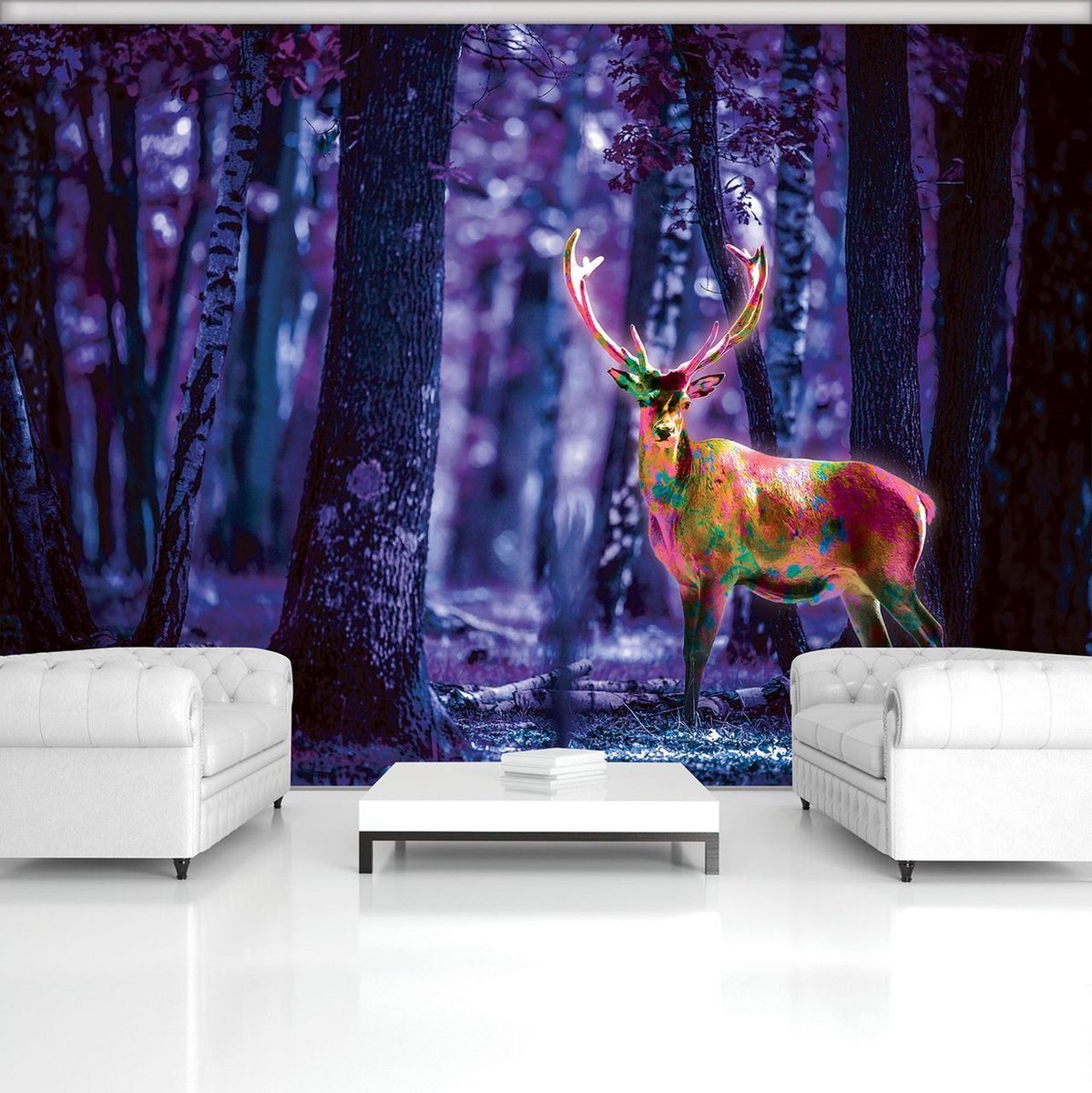Fotobehang - Vlies Behang - Fluorescerende Hert in het Bos - 208 x 146 ...