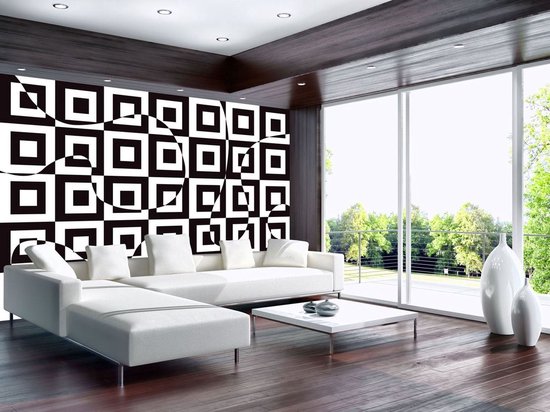Fotobehang - Vlies Behang - Vierkanten in Zwart-wit - 312 x 219 cm | bol