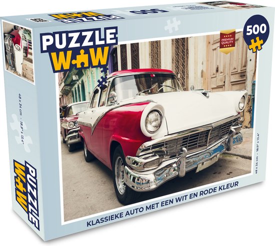 Puzzel Klassieke auto met een wit en rode kleur - Legpuzzel - Puzzel ...