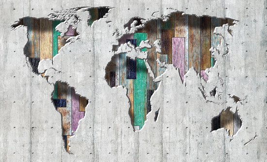 World Map Wood Planks Photo Wallcovering | bol.com