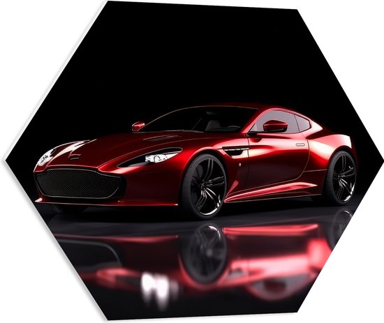 PVC Schuimplaat Hexagon - Rode Sportauto tegen Zwarte Achtergrond ...