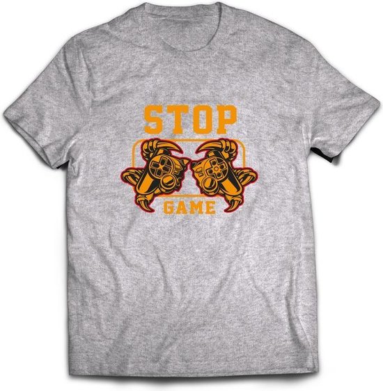 Stop and game | Grijs Gaming kado T-Shirt heren - dames | Oranje-Rood ...