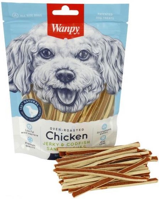 Wanpy oven-roasted chicken jerky / codfish sandwiches | bol.com