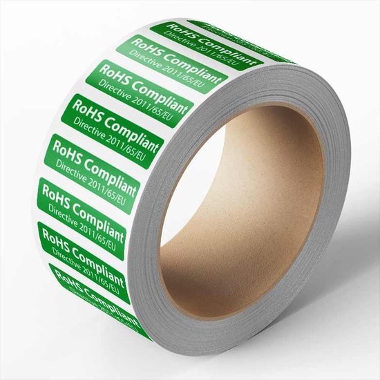Sticker 'RoHS Compliant' 25 meter op rol 15 x 45 mm | bol.com