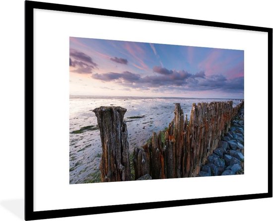 Fotolijst incl. Poster - Palen in de Waddenzee bij Moddergat - 120x80 ...