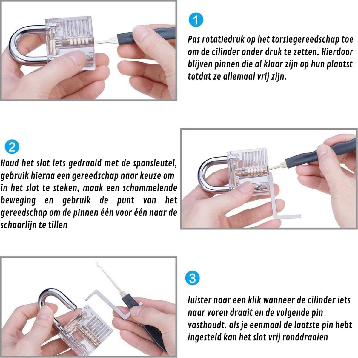 Lockpick Set 19 Delen – Alles Opener – Inclusief Transparant Oefenslot ...