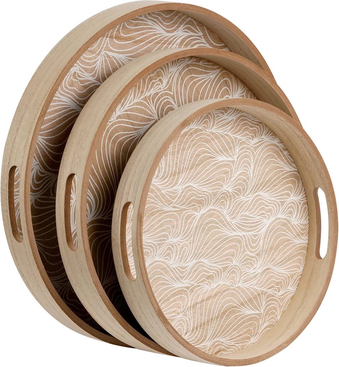 Dienblad hout - set van 3 - ronde dienbladen met handgrepen ...