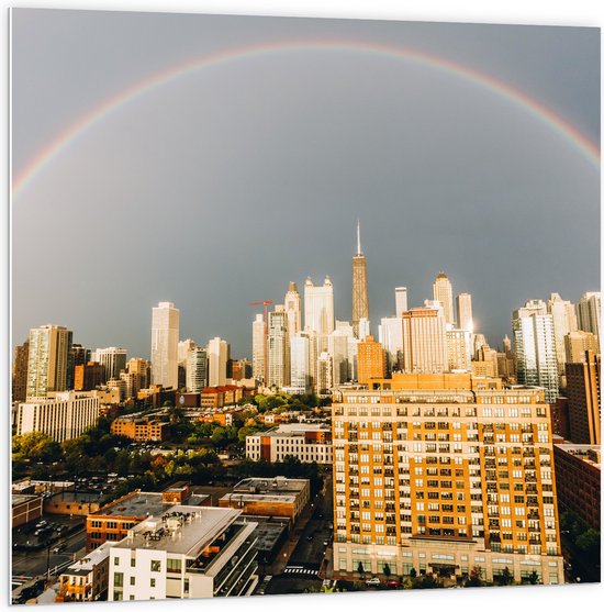PVC Schuimplaat - Regenboog boven Stad - 100x100 cm Foto op PVC ...