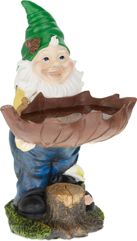 Relaxdays tuinkabouter met vogelbadje - vorstvast - kabouter met ...