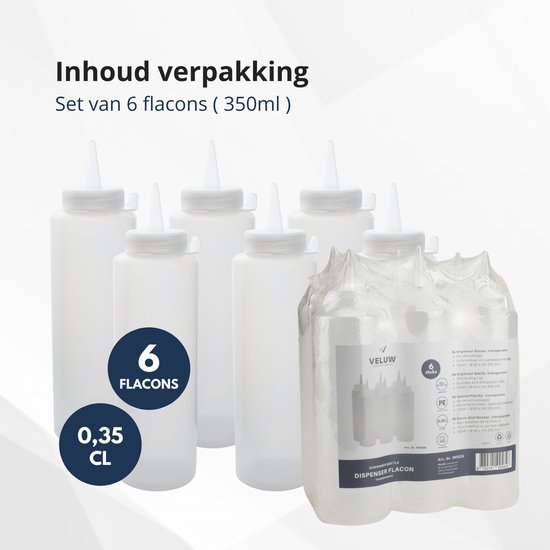 Veluw Doseerfles Knijpfles Transparant - 350ml - Ø5,5x(H)20,5cm ( Set ...