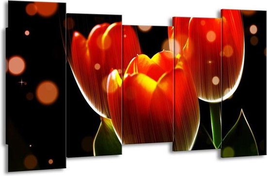 GroepArt - Canvas Schilderij - Tulp - Oranje, Geel, Rood - 150x80cm ...