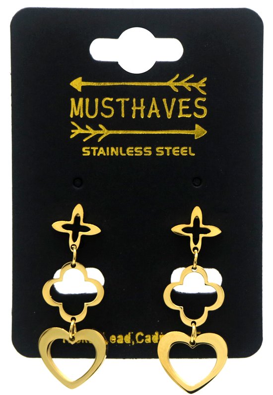 Oorbellen Klaver en Hart - RVS - 3,5 cm - Goudkleurig | bol.com