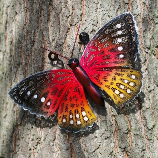 Vlinder Oranje Rood metaal wanddecoratie 28 cm | bol
