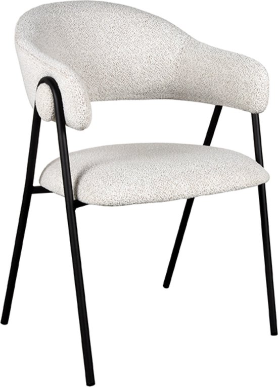 LABEL51 Lowen Eetkamerstoel - Wit - Stof - Black Frame - Stoel ...