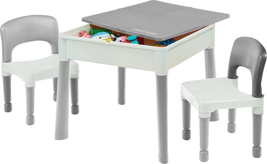 Kids Square 5-in-1 activiteitentafel en 2 stoelen - Grijs | bol