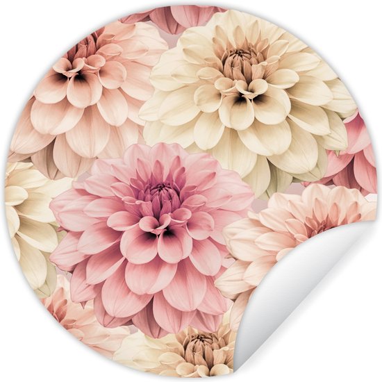 WallCircle - Muurstickers - Behangcirkel - Bloemen - Roze - Wit - Natuur - 80x80 cm -... | bol