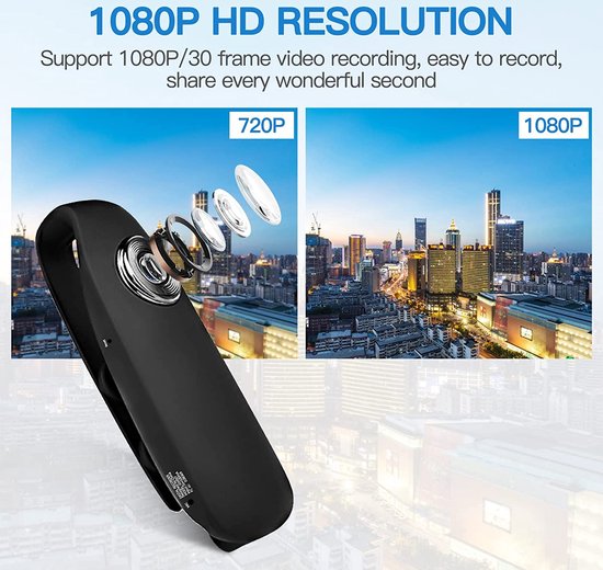 Bodycam 1080p Full HD - Draagbare Camera - Met Zakclip - Spy Cam ...