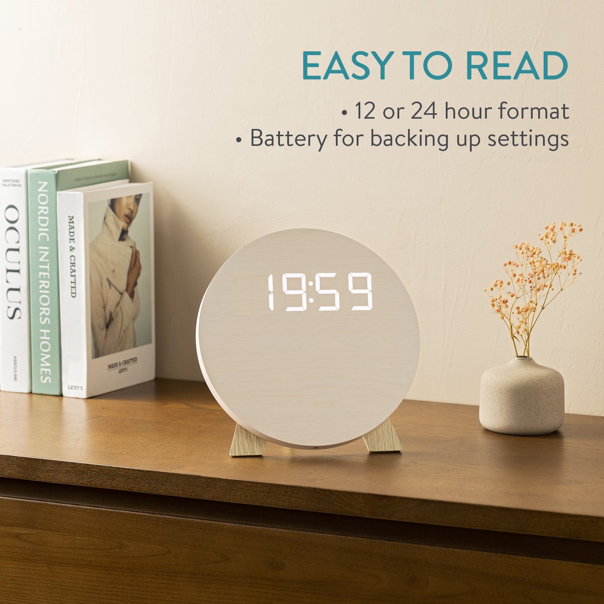 Navaris digitale LED wand- en bureauklok - Stille klok - 12 of 24 uur ...