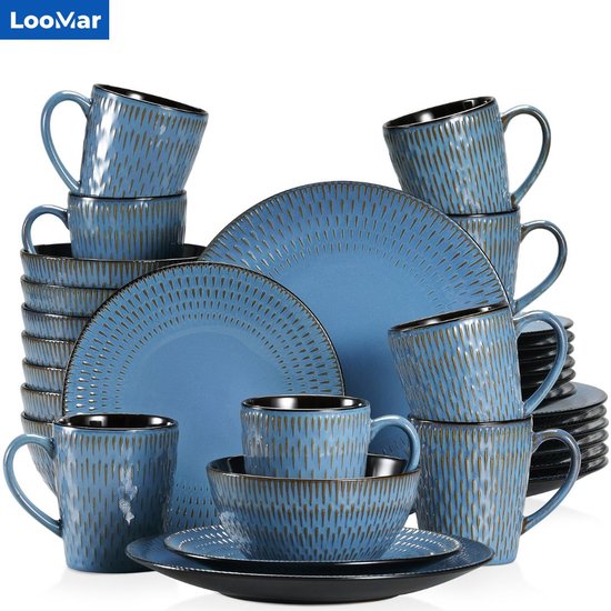 LooMar Serviesset – 32 delig – 8 persoons – Porselein - Luxe – Blauw ...