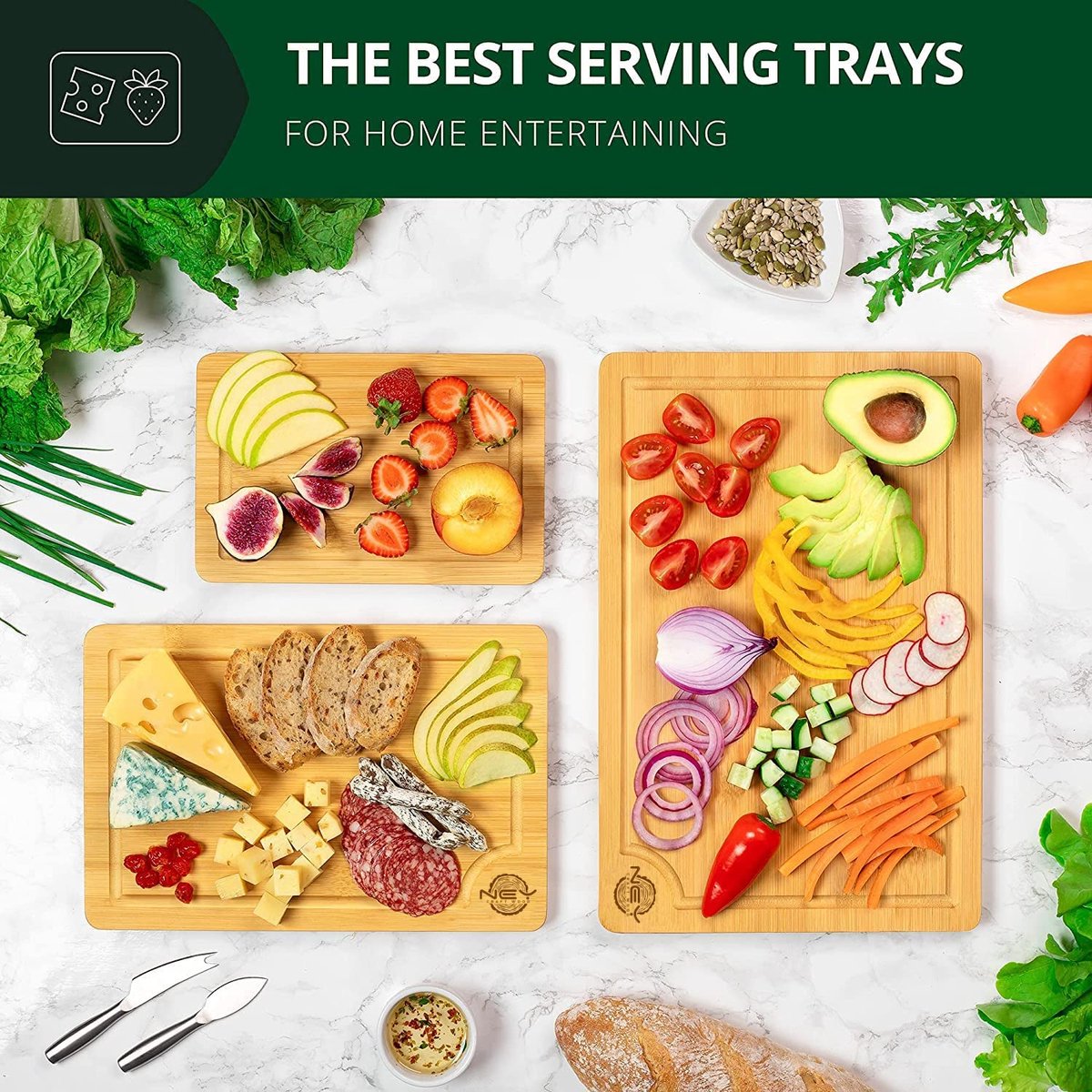 Grande planche à découper haut de gamme 2 en 1 en bois et bambou Set de 3 planches à... | bol.com