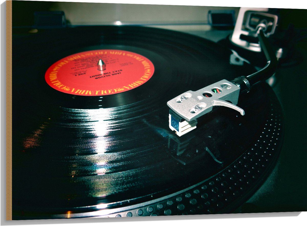 Hout - Plaat met Rode Details in Platenspeler - 100x75 cm - 9 mm dik ...