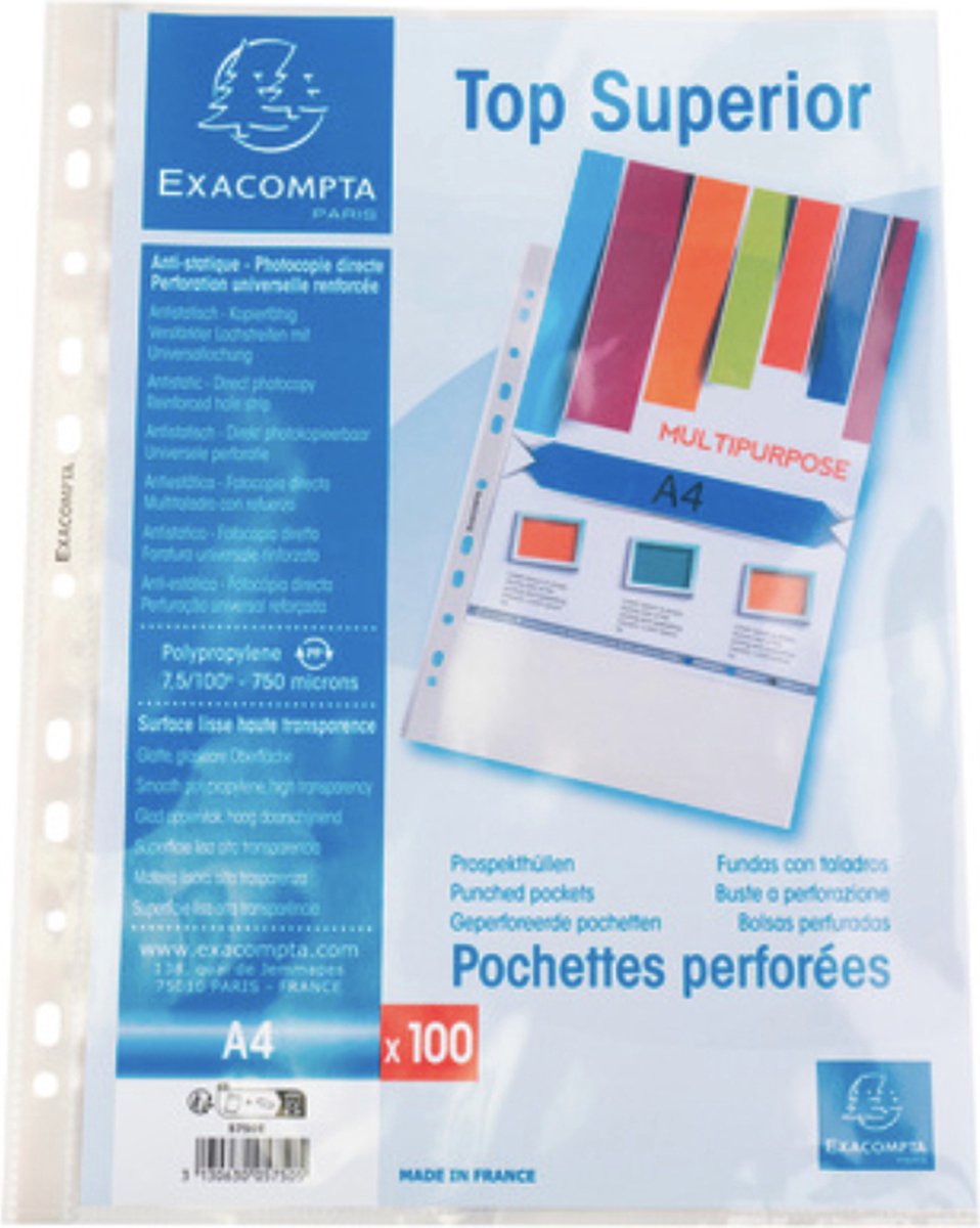 EXACOMPTA- INSTEEKHOEZEN - 100 GEPERFOREERDE GLADDE POLYPROPYLEEN ...