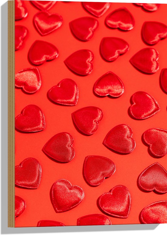 Hout - Patroon van Rode Hartjes op Lichrode Achtergrond - 40x60 cm - 9 ...