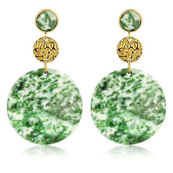 My Bendel - Statement oorbellen Green Spotted Jade edelsteen 50mm ...