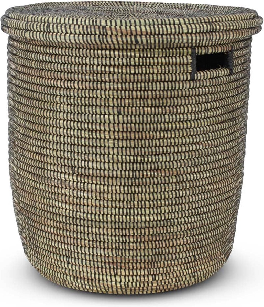 Rieten Opbergmand met Deksel Zeegras Naturel-Zwart-Ø 44 x 50cm | bol.com
