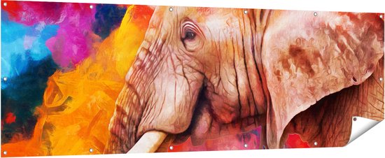 Gards Tuinposter Kleurrijke Olifant - Abstract - 210x70 cm - Tuindoek ...