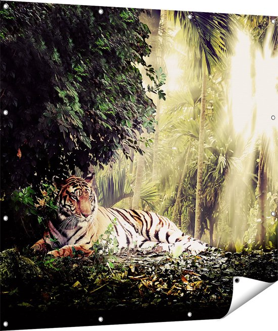 Gards Tuinposter Tijger in de Jungle met Zonneschijn - 120x120 cm - Tuindoek -... | bol