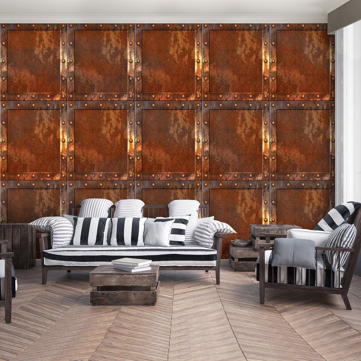Fotobehang - Vlies Behang - Roestige Staalplaten Muur - Roest ...